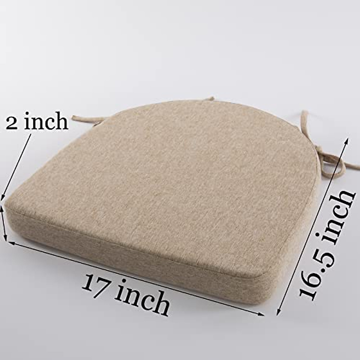 Eiury Kitchen Chair Cushion - 17"x16.5" Indoor Chair Pad with Ties for Dining Chairs - Non-Slip U-Shaped Rubber Back - Machine Washable Seat Cover - Beige