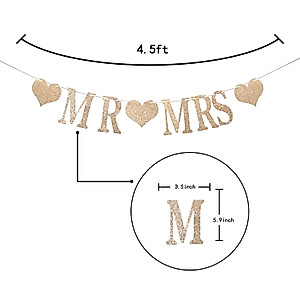 Champagne Gold Glittery MR and MRS Banner - MR & MRS Banner for Bridal Shower, Wedding, Engagement, Anniversary Party Supplies