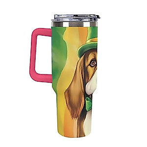 Basset Hound St Patrick's Day 40 Oz Stainless Steel Cup Travel Tumbler with Handle and Straw Lightweight Coffee Mug for Home Office