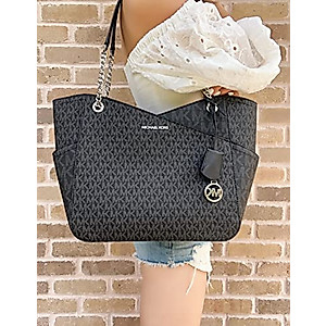 Michael Kors Jet Set Travel Large Chain Shoulder Tote Black MK Signature