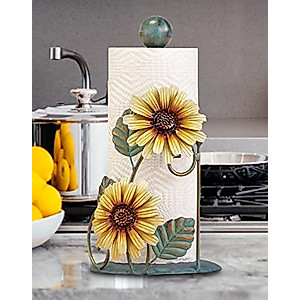 Sunflower Decor Paper Towel Holder, Metal Yellow Daisy Paper Towel Holders Stand Countertop for Kitchen Bathroom Decor, Cute Paper Rolls Organizer & Storage Sun Flower Accessories