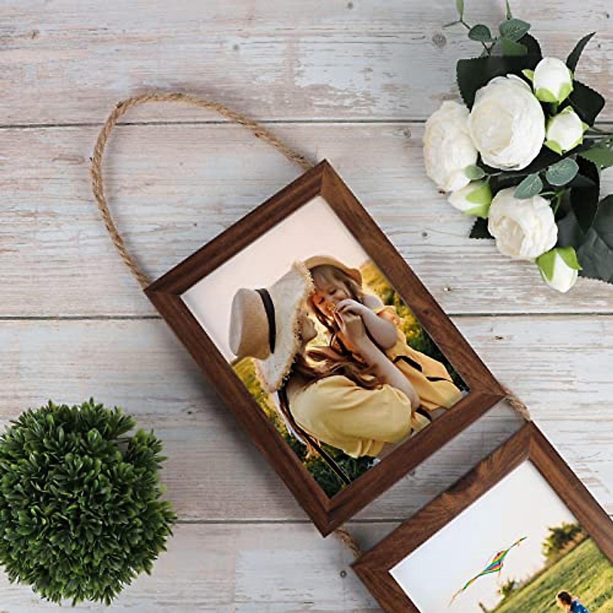 Lavezee 5x7 Collage Triple Picture Frames Set, Walnut Brown 6 Opening Hanging Vertical Frame Made to Display 5 by 7 Inch Photo Print for Wall Decor