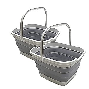 SAMMART Collapsible Rectangular Handy Basket / Bucket (15L Rectangular, Dark Grey (Set of 2))