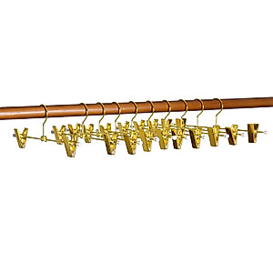 Amber Home 20 Pack Shiny Gold 12 Inch Metal Pants Skirts Hanger, Sturdy for Slacks Trousers with 2 Adjustable Non Slip Clips and Swivel Hook (20 Pack)