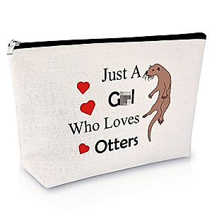 Otter Lover Gift for Women Makeup Bag Otter Gift for Teen Sea Otter Gift for Daughter Otter Themed Gift Otter Animal Lover Gift Cosmetic Bag Zookeeper Birthday Gift Christmas Gifts Zipper Travel Bag