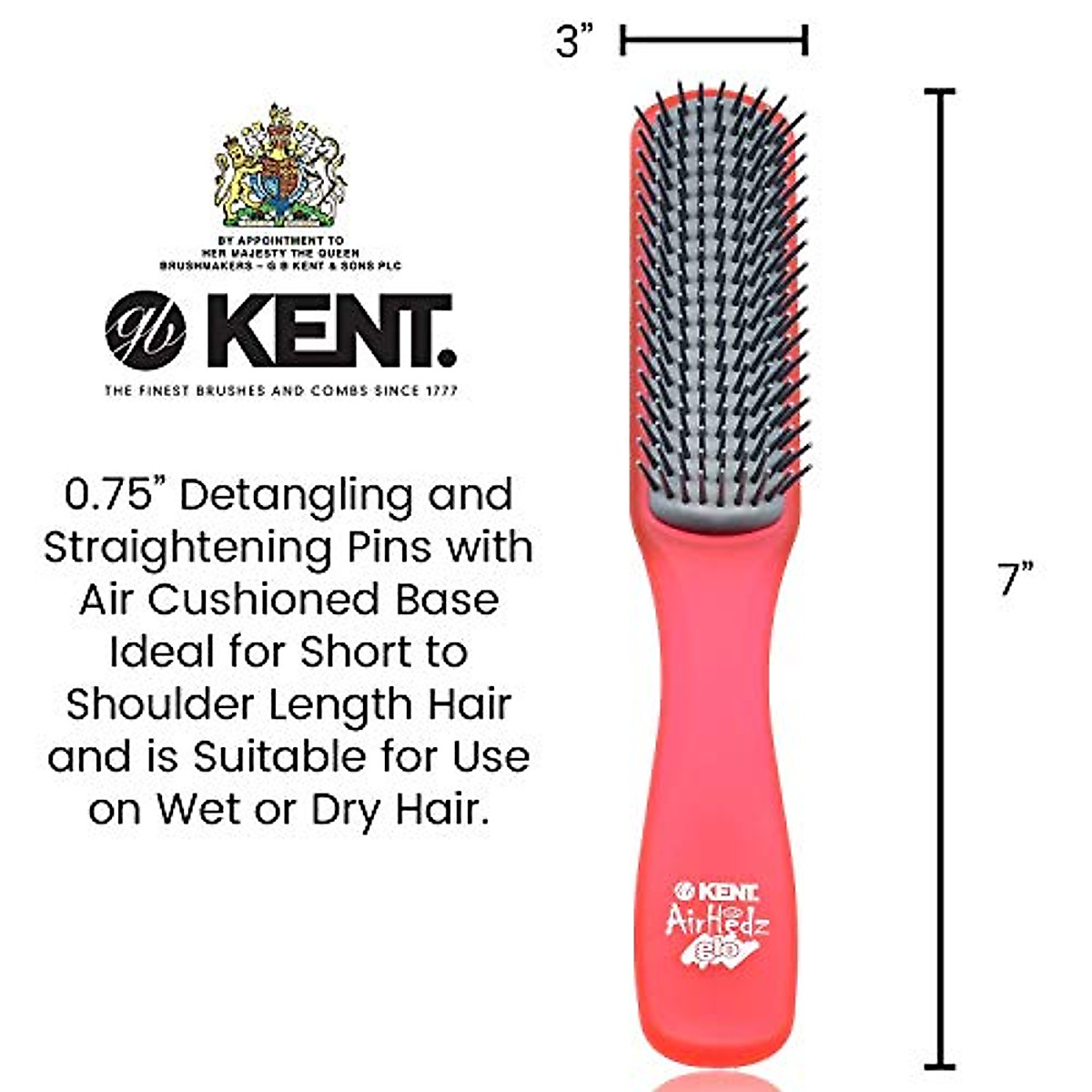 Kent Airhedz Glo Flat Hairbrush for Short Hair