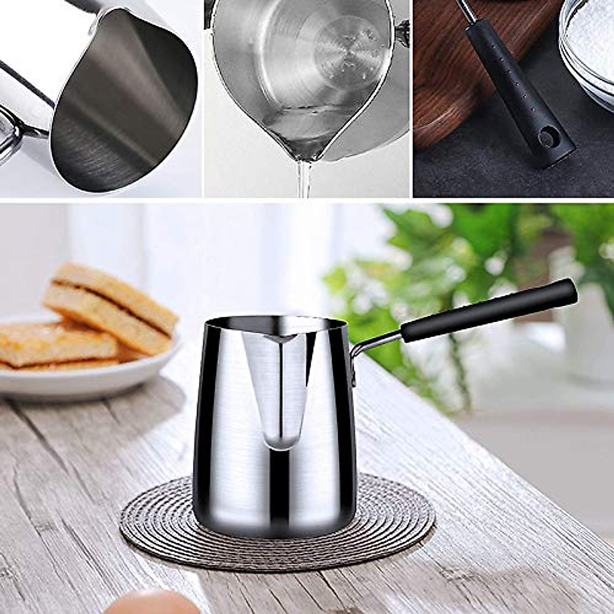 Perezy Steel Butter and Coffee Warmer,Turkish Coffee Pot, Butter Melting Pot and Milk Pot with Spout -(350ML)