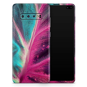 DesignSkinz Neon Pink & Green Leaf Protective Vinyl Decal Wrap Skin Cover Compatible with The Samsung Galaxy S20 (Screen Trim & Back Glass Skin)