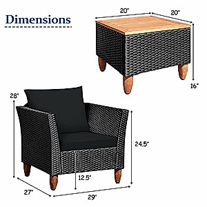 LIRUXUN 3PCS Outdoor Patio Rattan Furniture Set Wooden Table Top Cushioned Sofa Black Coffee Table (Color : D)