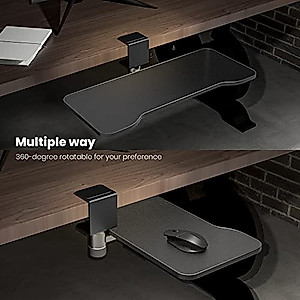 Keyboard Tray Under Desk,360 Rotating Keyboard&Mouse Tray with Drawer,Yikola Desk Extender Adjustable C-Clamp, Ergonomic Platform Tray Under Table,No Drilling Install 23.54'' x 9.8''in-Matte Black…