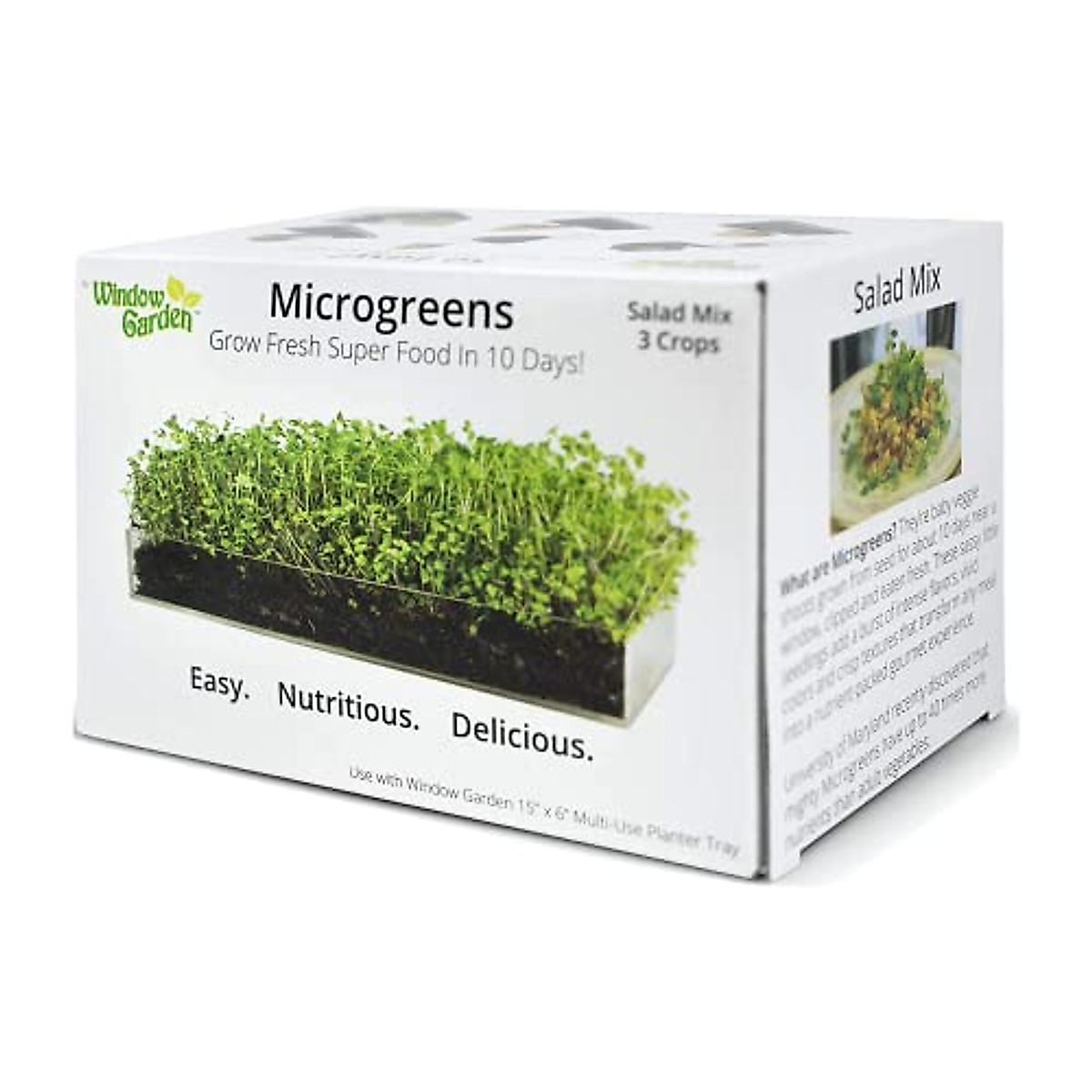 Window Garden Microgreens Growing Kit - Includes Microgreen Seeds, Organic Pea Shoot (3 Pack Refill) - Indoor Microgreen Grow Starter Kit - Pre-Measured Soil, Sprout Crops of Superfood Greens