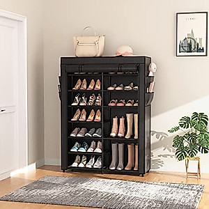 LANTEFUL Shoe Rack with Covers, 8 Tier Shoe Rack Organizer for Closet Entryway Garage, Metal Free Standing Shoe Storage Shelf Cabinet Holds up to 28-35 Pairs