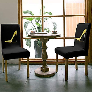 PRINT PICTURE ARTHOME Chair Covers for Dining Room 8 Pack Stretch Chair Cover, Removable Kitchen Chair Slipcovers, Shiny Golden High Heels Dining Chair Protectors Covers