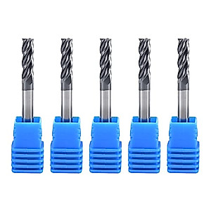 XYunEnZ ISB 1/8'' Carbide Square End Mill Set, 4 Flute Micro Grain Carbide Mill Bits for Alloy Steels/Hardened Steels/Aluminum/Copper, 5 Pcs