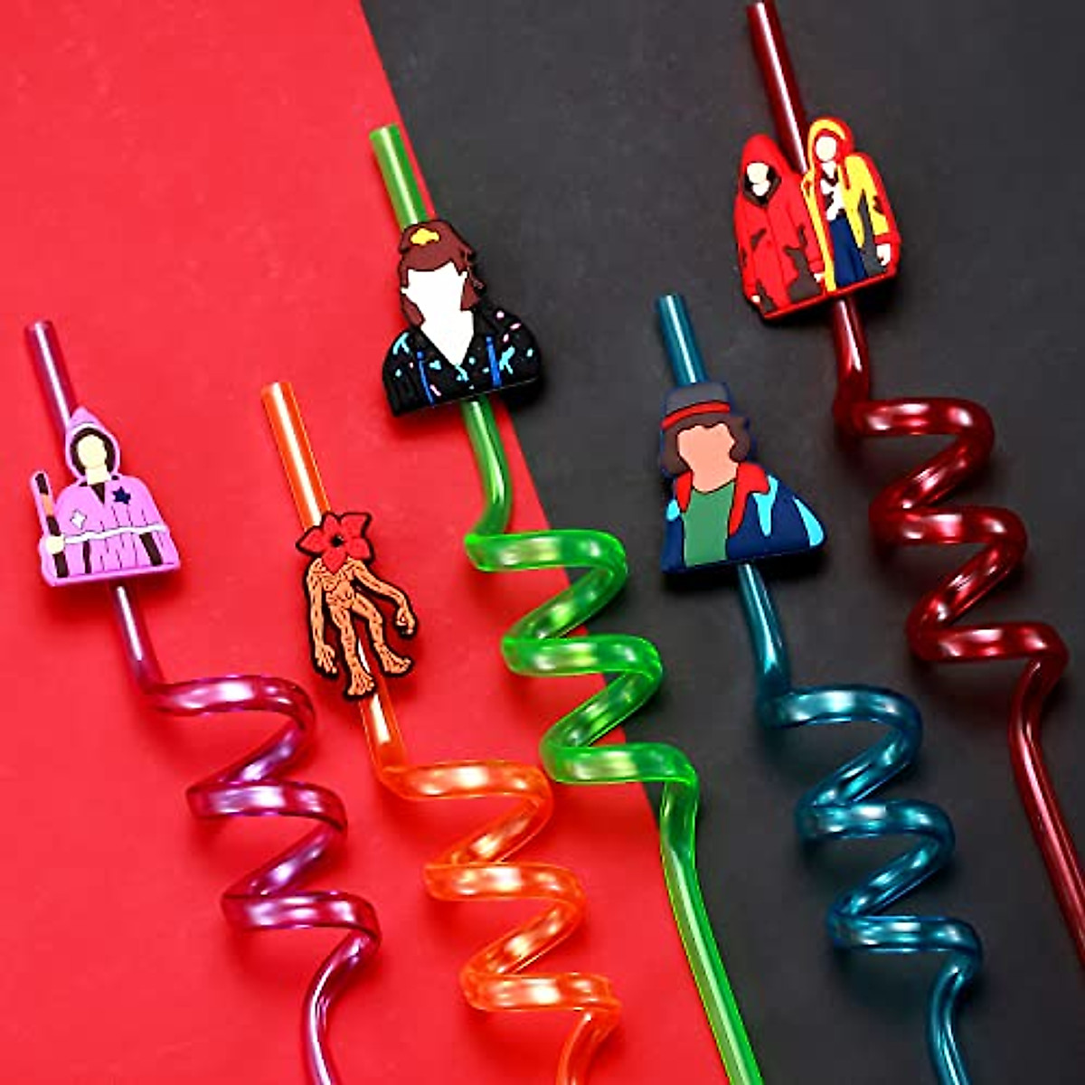 24 Stranger Inspired Things Party Favors Reusable Drinking Straws 8 Designs Great for Stranger Inspired Things Birthday Party Supplies with 2 Cleaning Brushes