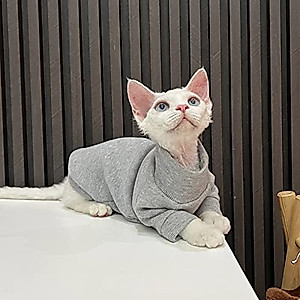 Sphynx Hairless Cat Clothes Autumn Thicken Soft Turtleneck Hoodies Solid Color Cotton Pullover Cat Sweatshirt Pet Clothes (XL（8.8-11lbs）, Grey)