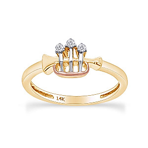Round White Natural Diamond Accent Trumpet Three Tone Engagement Wedding Ring 14k Solid Yellow Gold (Color: I-J, Clarity: I2-I3, 0.04 Cttw)-8