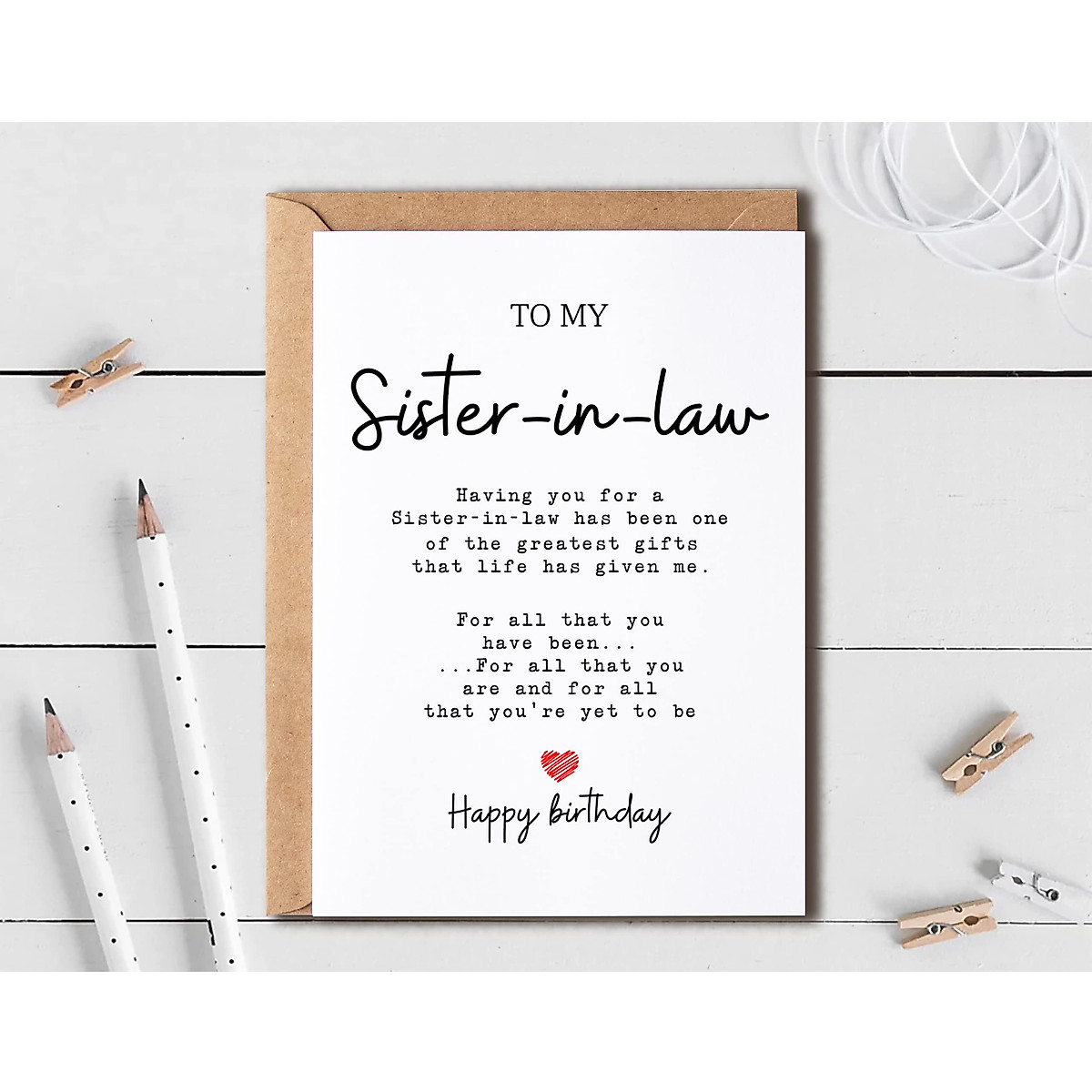 EruditeGifts Sister-In-Law Birthday Card, 5 x 7 inches, Printed on Premium Smooth Heavy Cardstock, Blank Inside for Your Personal Message, Includes Envelope