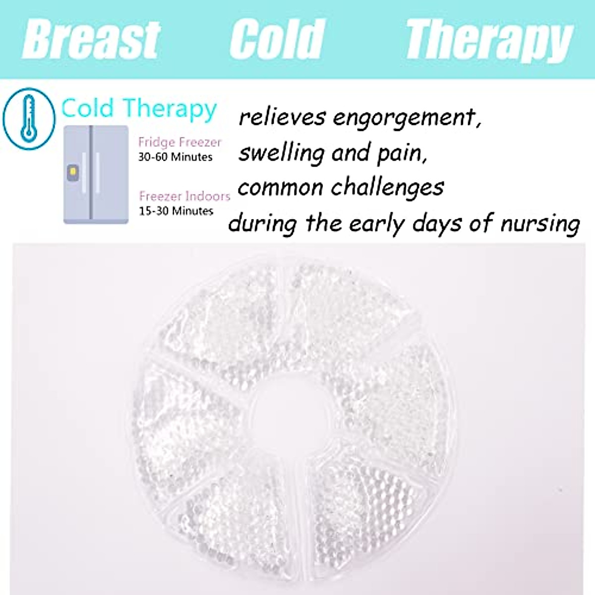 Breast Therapy Ice Packs, Hot and Cold Breast Pads, Breastfeeding Essentials Large Gel Bead Packs for Moms, 2 Pack (2 Ice Pack +2 Cover(Teal))