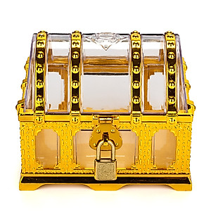 Pemalin Pirate Treasure Chest for Kids Toy, Decorative Transparent Golden Pirate Chest with Lock and Key