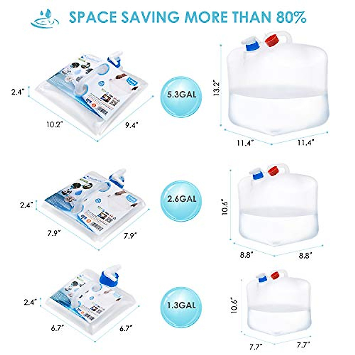 Gowithwind Collapsible Water Container with Spigot, 2.6 Gallon BPA Free Camping Water Storage Jug Water Carrier for Outdoor Hiking Backpacking & Emergency Survival Kit, Foldable Portable Canteen