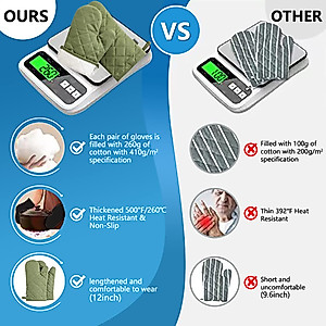 Oven Mitts and Pot Holders 4 pcs Set,High Heat Resistant 500 Degree Extra Thicken Long Kitchen Cotton Oven Glove for Cooking (12 Inch,Green)