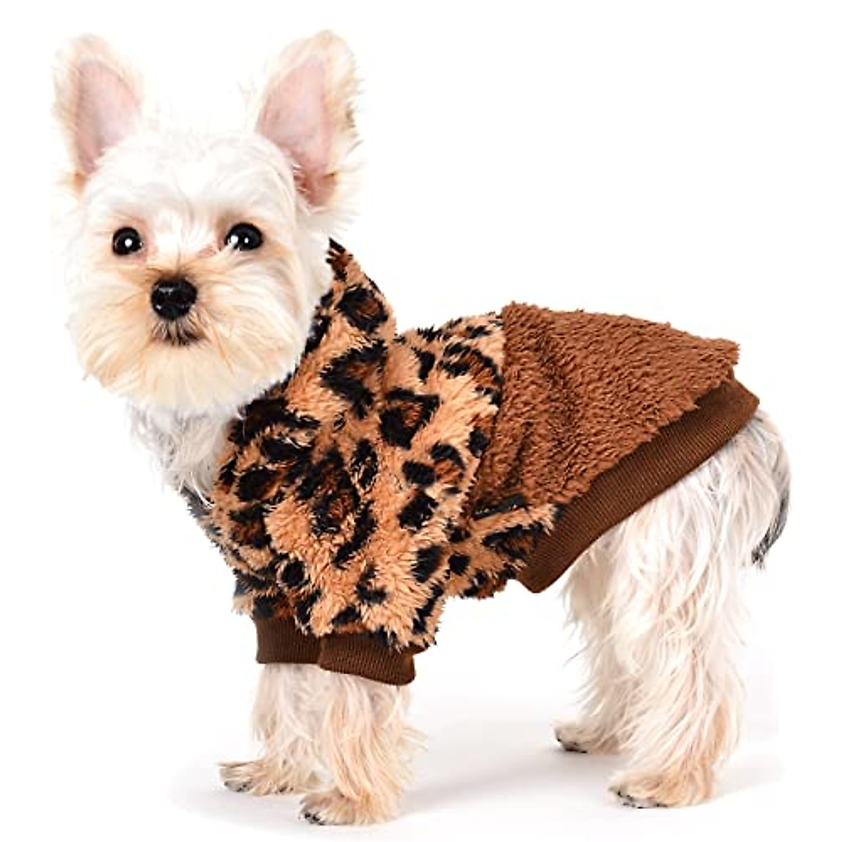 Leopard Dog Sweater for Small Dogs Girl Boy Sweatshirts Fleece Doggie Sweaters Winter Dog Clothes Female Male Pet Cat Pup Warm Clothing Outfit for Yorkie Chihuahua, Small