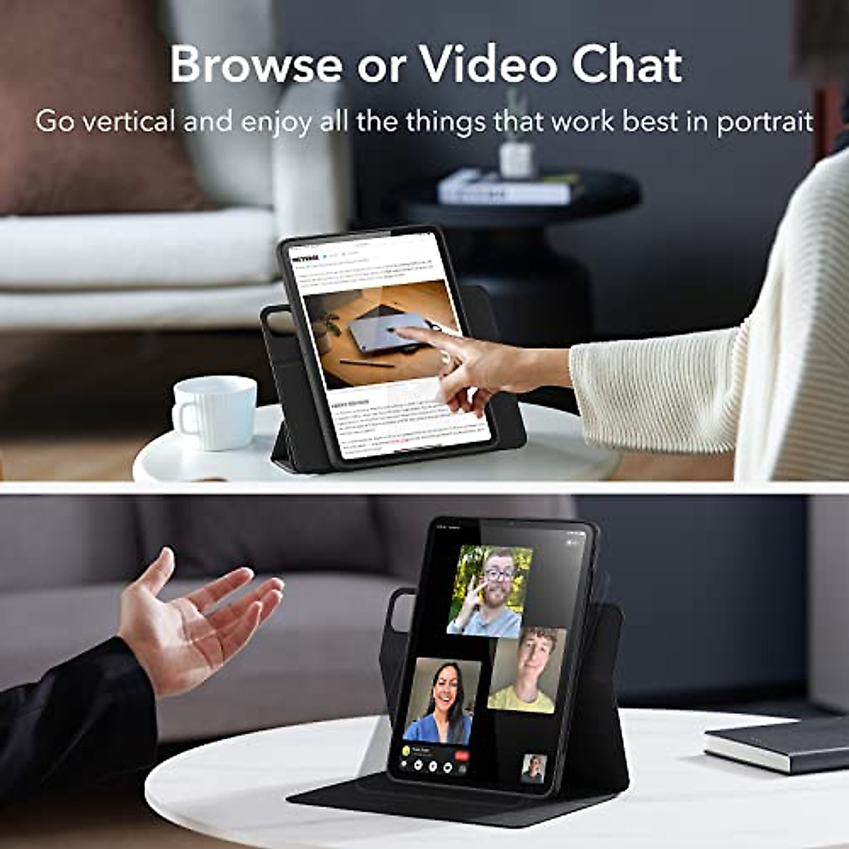 ESR for iPad Pro 11 Inch Case, iPad 11 Pro Folio Case (2022/2021, 4th/3rd Generation) with Pencil Holder, Removable Magnetic Cover, Vertical Stand, Rebound 360 Series, Black