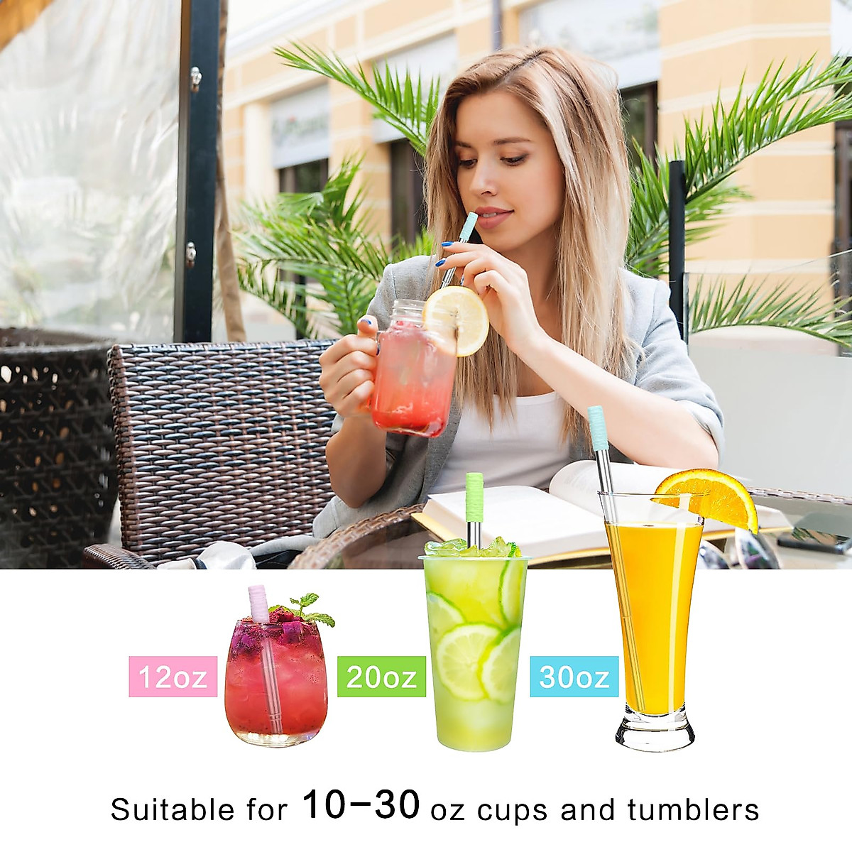 FYY Reusable Straws with Case - 3 Pack Collapsible Stainless Steel Travel Straws with Cleaning Brush & Silicone Tips Portable Cruise Ship Essentials Telescopic Drinking Straws with Keychain Ring 3P1