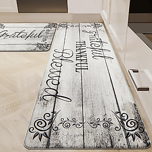 HEBE Anti Fatigue Kitchen Mat Set of 2 Non Slip Cushioned Kitchen Mats for Floor Waterproof Farmhouse Kitchen Rugs and Mats Set Comfort Standing Desk Mat Carpet for Sink,Office,Laundry