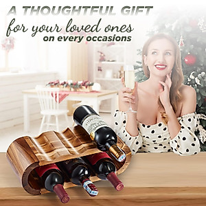 BLUEWEST Wooden Wine Racks Countertop, 8 Bottle Wine Rack, Acacia Wine Bottle Holder Stand, Free Standing Wine Storage, Wine Shelf Organizer, Perfect for Home Décor and Wine Gifts, No Need Assembly