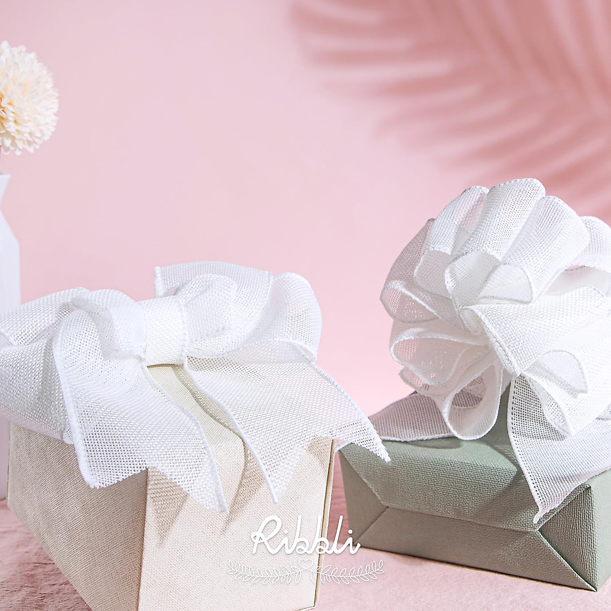 Ribbli White Burlap Wired Ribbon,2-1/2 Inch x 10 Yard, Wired Edge Ribbon for Big Bow,Wreath,Tree Decoration,Outdoor Decoration