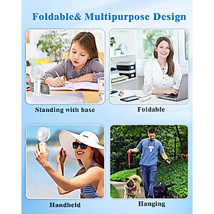 Portable Fan for Travel,Mini Fan Handheld Fan 4500mAh,Small Personal Hand Fan Rechargeable Battery Operated Hand Held Fan,Little Cute Face Facial Fans,Ventilador Portatil for Women Kids Gifts White