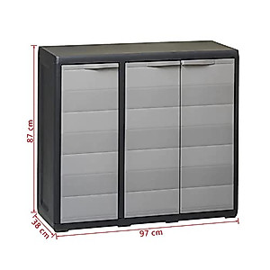 GOTOTOP Outdoor Garden Storage Shed,Low Garden Cabinet, Outdoor Cabinet with 2 Adjustable Shelves, Plastic Garden Storage Cabinet,97 x 38 x 87 cm