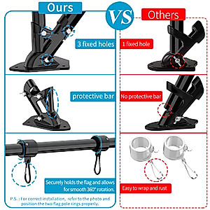 ZMTECH Flag Pole - Upgraded Bracket, 6 FT Stainless Steel Flag Poles for Outside House, Residential or Commerical, Tangle Free Flag Pole Kit for American Flag (Without Flag, Black)