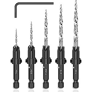5 Pcs Countersink Drill Bits, Bestgle High Speed Steel Counter Sinker Drill Bits with Chamfering Combination for Woodworking, Imperial Hex Shank HSS Taper Bits 9/64", 3/16", 7/32", 11/64", 7/64"