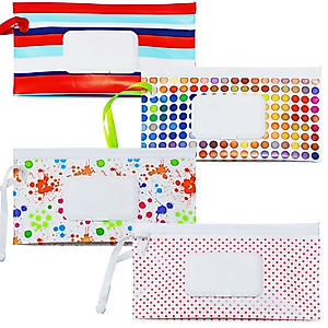 FAREVER Baby Wipe Dispenser, 4 Pack Portable Refillable Wipe Holder, Reusable Lightweight Wipes Container Case Holder for Travel Wet Wipe Pouch,Floral