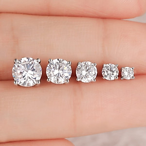 18K White Gold Plated Stud Earrings 4 Prong Round Cut Brilliant 3-7mm Cubic Zirconia Earring Studs (5 Pairs)
