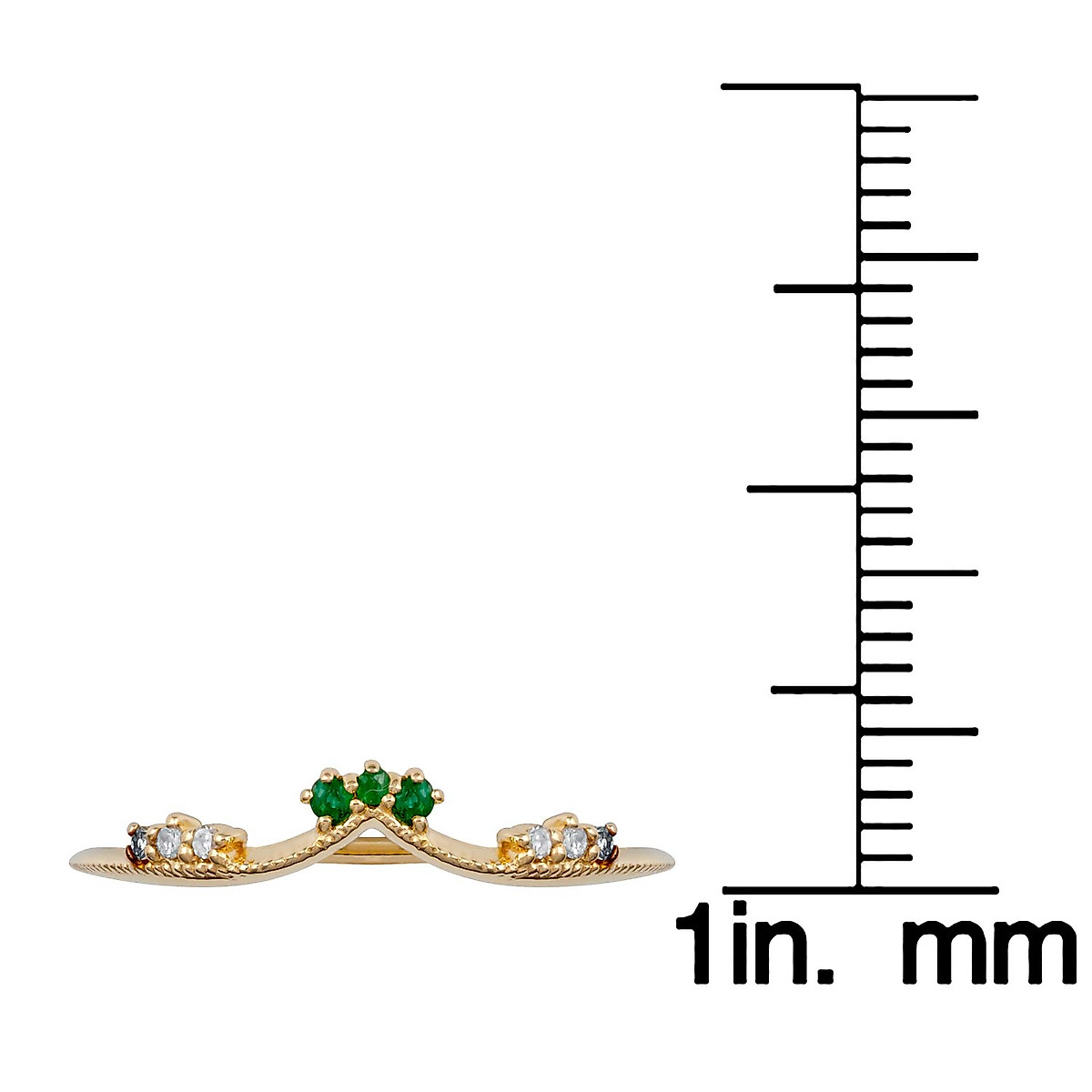 10k Yellow Gold Curved Genuine Emerald and Diamond Band Guard
