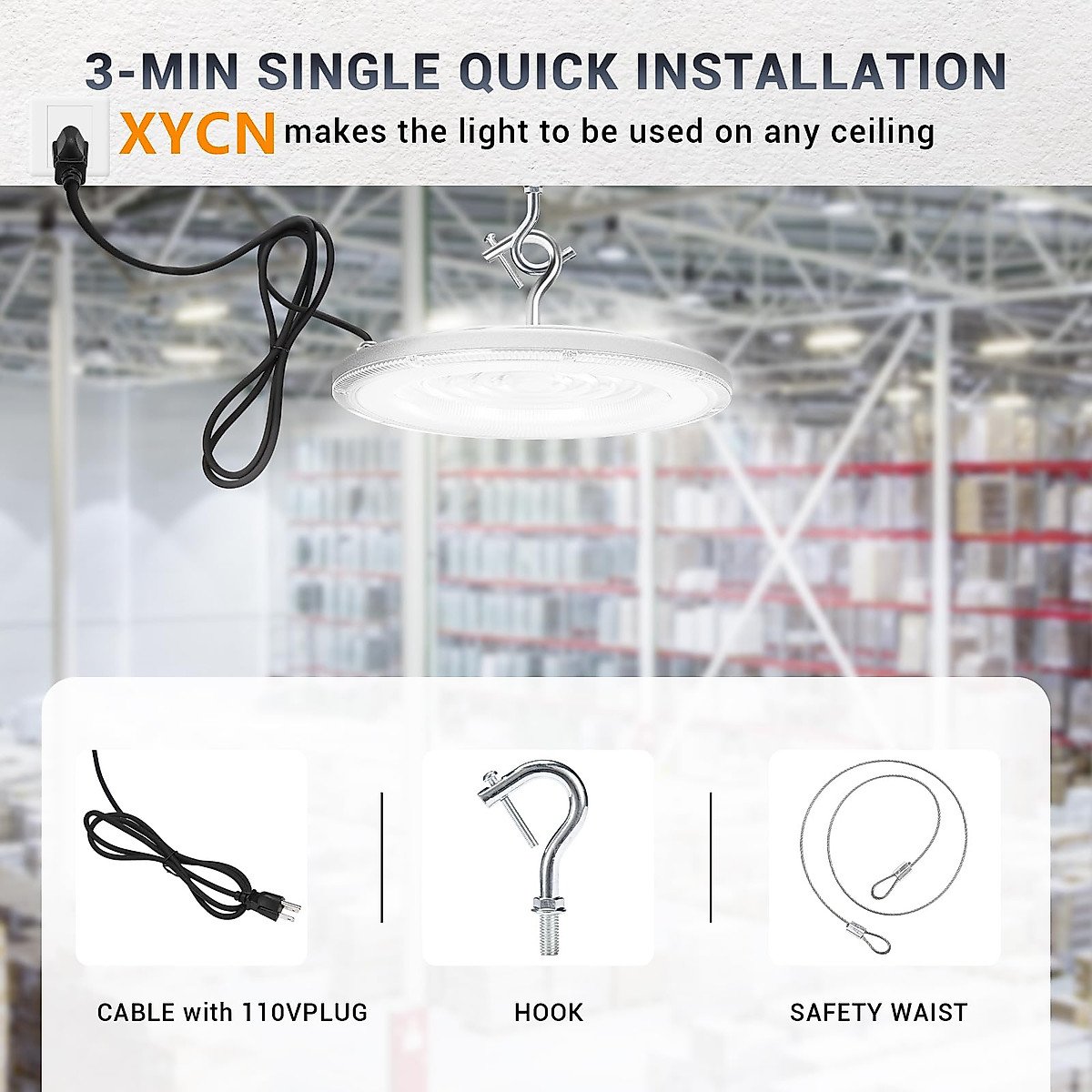 XYCN 10 Pack 150W UFO Led High Bay Light,120VAC,5000K Daylight Commercial Bay Lighting,IP66 Waterproof,21050LM,650W MH/HPS with Plug Area Lighting for Warehouse/Shop/Workshop/Garage/Barn/Gym/Factory