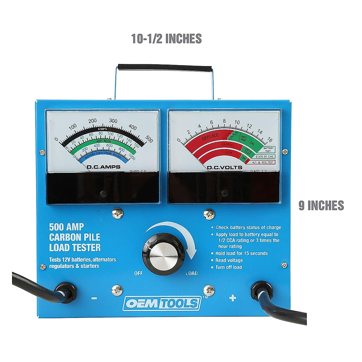OEMTOOLS 24336 500 Amp 12V Battery Load Tester, Battery Voltage Meter, Regulator and Alternator Load Tester, Variable Voltage Battery Load Tester