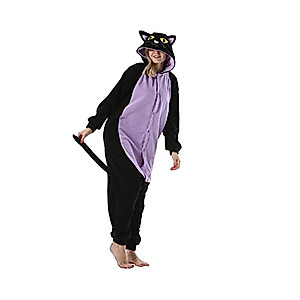 ULEEMARK Unisex Adult Onesie Animal Pajamas One Piece Halloween Costumes Cosplay Christmas Sleepwear Midnight Cat