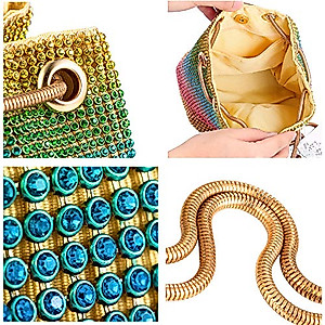 molshine Rainbow Rhinestone Evening Handbag, Weave Mesh Shoulder Bag,Classic Fashion Totes,Party pouch Purse for Women,Girls,Lady,Model