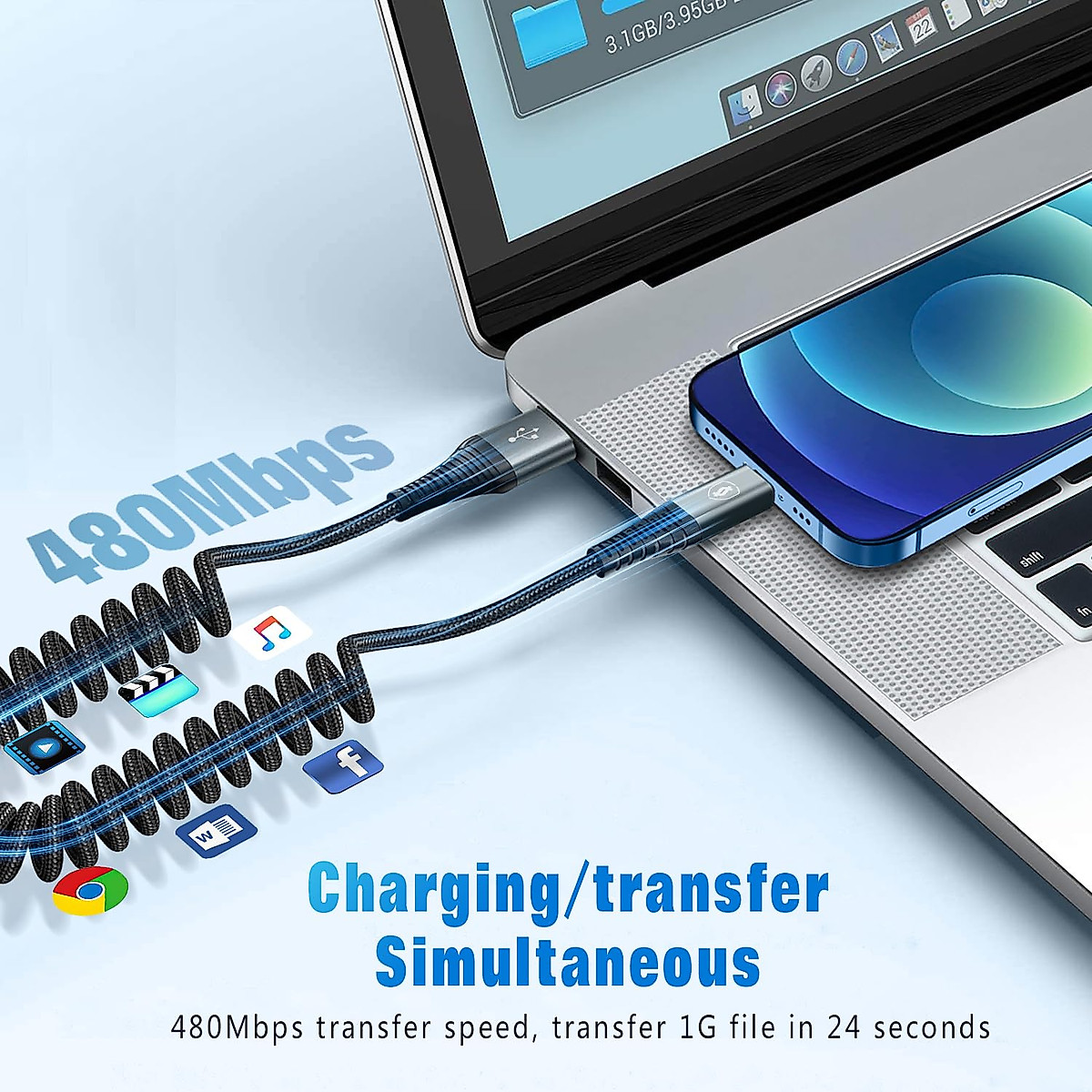 JUKEKUL Coiled Lightning Cable 3ft Nylon Braided, iPhone Charger Fast Charging for Car [Apple MFi Certified], Compatible with iPhone14/13/12/11 Pro Max/XS MAX/XR/XS/X/8/7/Plus/6S iPad/iPod-2Pack