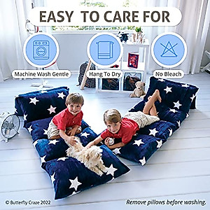 Butterfly Craze Floor Pillow Case, Mattress Bed Lounger Cover, Star Navy, King, Cozy Seating Solution for Kids & Adults, Recliner Cushion, Perfect for Reading, TV Time, Sleepovers, & Toddler Nap Mat