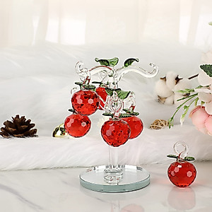 OwnMy Crystal Red Apple Tree Ornament Artificial Apple Tree Figurine Decorative Apple Tree Collectible, Glass Apple Tree Paperweight Table Decoration Centerpiece for Living Room Home Office Birthday