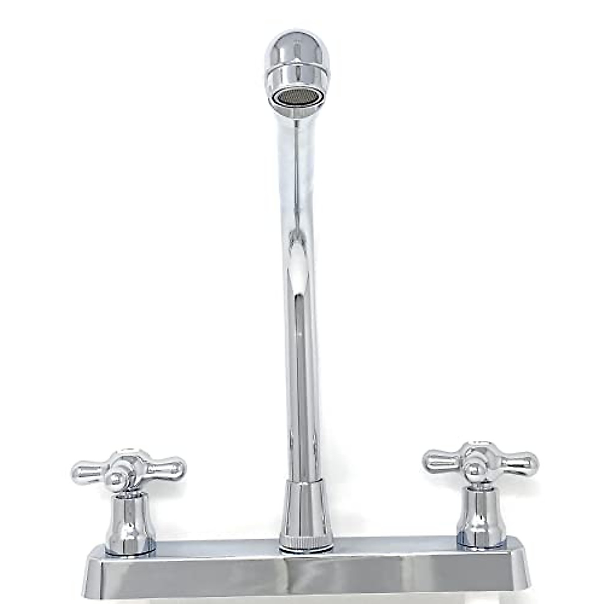 Chromed Surface Two-Handle Tall Stainless Steel Spout Kitchen Faucet [3015 PC] ADA 8-Inch Center Hole Plastic Body, Ideal for RV's or Rental Apartment Buildings, No Lead