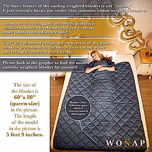 WONAP Bamboo Weighted Blanket | 100% Natural Bamboo Cooling with Premium Glass Beads | 15 lbs | 60"x80" Queen Size | for Adult and Kids | Heavy Blanket | Folkstone Grey