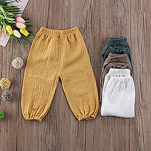 Ursobutegl Toddler Baby Boy Girl Cotton Linen Joggers Pants Elastic Basic Long Pants Harem Bloomers Infant Kid Fall Clothes (3pcs-D, 1-2 Years)