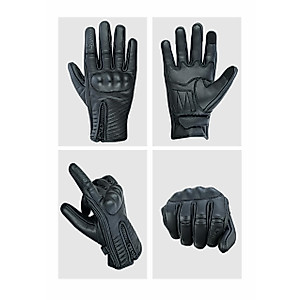 Moto5 Full Finger Leather Motorcycle Gloves for Men & Women Touch Screen Gloves Premium Street Motorcycle Durable Protective Cruiser Biker Gel Leather Motorbike gloves (Black, X-Large)